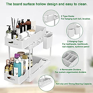 Under Sink Organizers and Storage,2 Pack Kitchen Under Sink Organizer with Sliding Storage Drawer with Hooks and Hanging Cups, 2 Tier Under Sink Storage for Cabinet Bathroom Kitchen