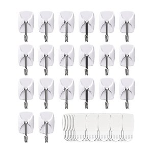 JELLYSUB 20 Hooks+40 Strips, Small Wire Toggle Hooks Value Pack, Organize Damage-Free Utility Hooks, Hanging Hooks Heavy Duty with Adhesive Strips, No Tools Wall Hooks for Hanging