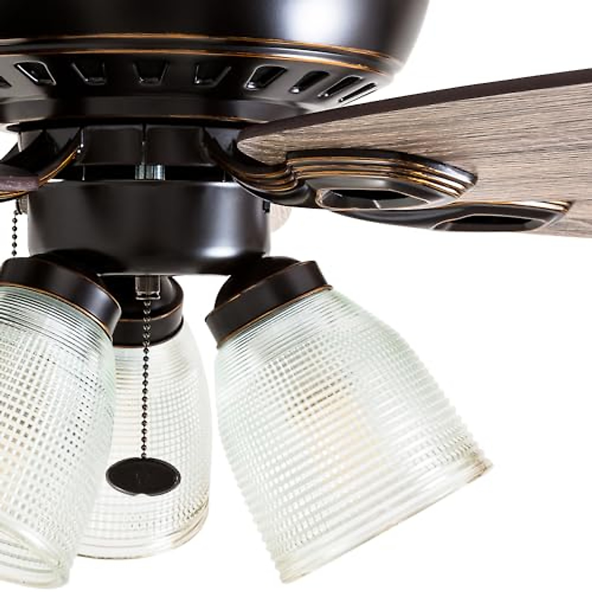 Prominence Home Marston, 52 Inch Traditional Indoor LED Ceiling Fan with Light, Pull Chain, Three Mounting Options, 5 Dual Finish Blades, Reversible Motor - 51017-01 (Oil Rubbed Bronze)