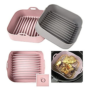 CVLLXS Silicone Pan Multifunctional Air Frying Pot Oven Accessories, Bread Fried Chicken Pizza Basket Baking Disk Baking Tool (Color : Pink) (Gray)