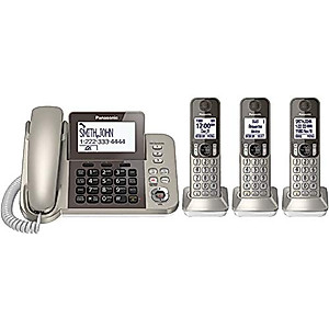 PANASONIC Corded/Cordless Phone System with Answering Machine and One Touch Call Blocking – 3 Handsets - KX-TGF353N (Champagne Gold)