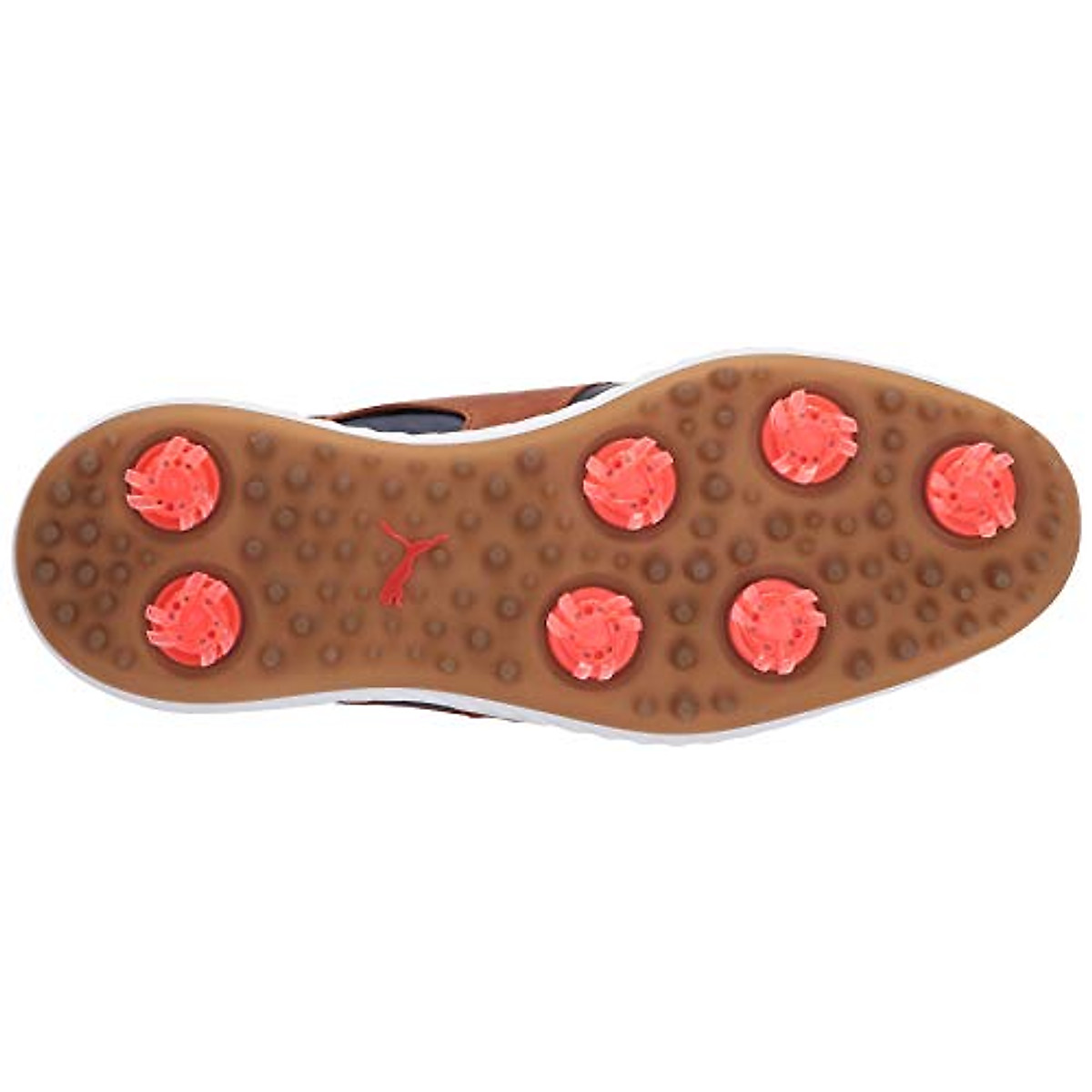 PUMA mens Ignite Pwradapt Caged Crafted Golf Shoe, Peacoat-leather Brown-puma Team Gold, 9.5 US