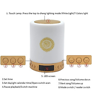 Telawah Quran Speaker with Remote Control,Portable LED Bluetooth Touch Cube MP3 Music Player Night Light Rechargeable Speaker