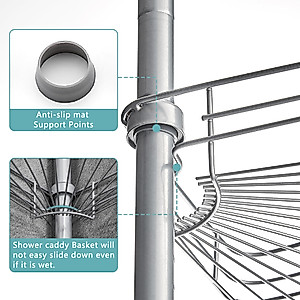 WPT Grey Shower Caddy Tension Pole for Bathroom, Stainless Steel Corner Shower Caddy Organizer Stand for Bathtub Shampoo Storage, 4 Tier Adjustable Shelves, 28.7 to 104.7 Inches