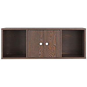 Basicwise Wall Mounted Computer Cabinet Floating Hutch, Brown