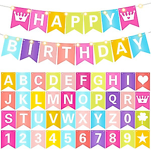 TaoBary 135 Pcs DIY Banner Custom Letters Kit Make Your Own Banner for Birthday Graduation Party Decor Include 107 Letters and Numbers, 16 Symbols, 2 String Lights, 5 Needles, 5 Rope(Colorful)