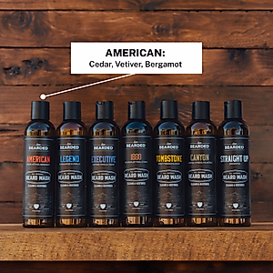 Live Bearded Beard Wash, 8 fl oz - Water-Based Face Cleanser with All-Natural Ingredients for a Gentle, Deep Clean - Made in the USA | American Scent - Cedar, Pine, Vetiver, Bergamont