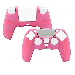 Pandaren PS5 Controller Cover, Texture Pattern PS5 Controller Skin for PS5 Controller Sweat-Proof Anti-Slip Silicone Grips Hand Grip with 8pcs FPS Pro Thumbsticks Cap Protector(Pink)