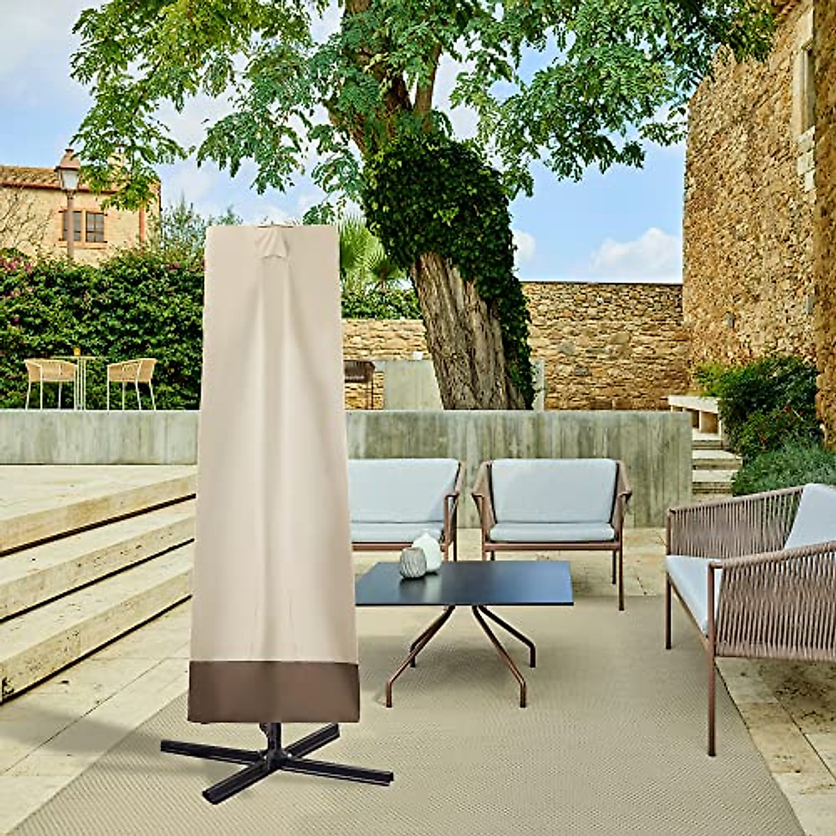 HERA'S PALACE Patio Umbrella Cover, 600D Protective Waterproof Cover with Zipper, High-Density Stitching, Patio Umbrella Covers for 9-13 Feet Cantilever Offset Umbrella