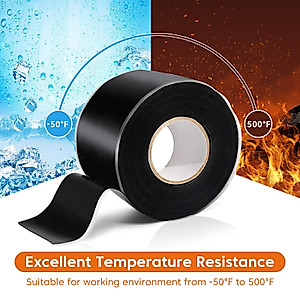 2 Rolls Self Fusing Silicone Tape - 1in(W) X 10ft(L) Waterproof Tape, Water Leak Seal Tape, Rescue Tape, Plumbing Hose Repair Tape, Rubber Tape for Cable Winding Insulating, Black