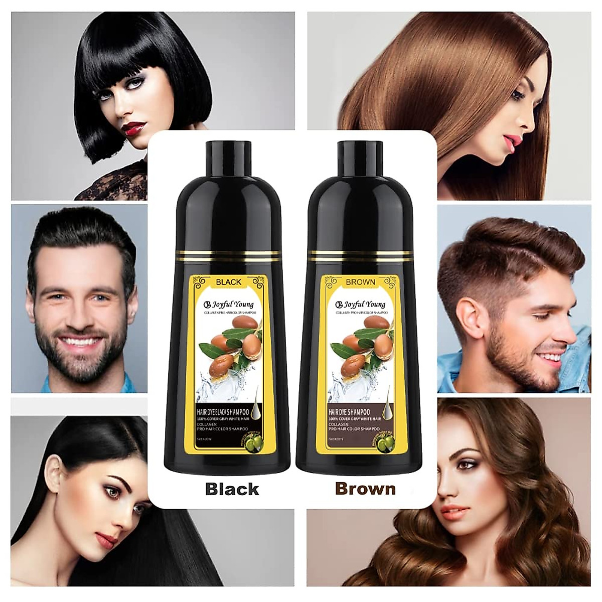 Joyful Young Natural Hair Dye Shampoo - Black - Semi Permanent Hair Coloring Shampoo for Women and Men - Gray Hair Coverage - Color Shampoo Beard Dye - Vegan Ammonia Free Hair Shampoo
