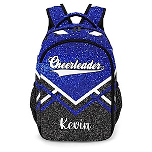 XOZOTY Bling Print Blue Cheerleader Cheer Backpack Personalized with Name for Men Women Shoulder Bag Laptop Bag Bookbag