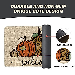 Artoid Mode Pumpkin Welcome Decorative Doormat, Fall Thanksgiving Rustic Yard Floor Mat Switch Mat for Indoor Outdoor 17 x 29 Inch
