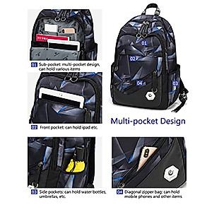 Sqodok Boys Backpack for Middle School, Waterproof Primary School Bags for Kids, Backpack for Boys Elementary High School, Abstract Geometric Prints Bookbag Travel Backpack for Teen Girls, Blue