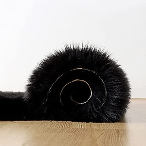 CKLZSAY Luxury Soft Fluffy Deluxe Rug Faux Fur Sheepskin Rug Home Deco Rugs Bedroom Living Room Floor Sofa Cover Seat Cushion Bedside Fuzzy Rug Sheepskin Shape (Black, 2'x6' Sheepskin)