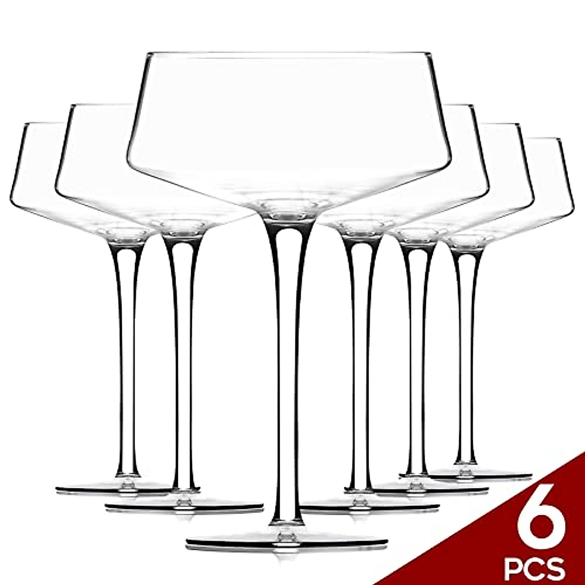 Chouggo Martini Glasses Set of 6, 8Oz Coupe Cocktail Glasses, Hand Blown Premium Crystal Cocktail Glass for Bar, Martini, Cosmopolitan, Manhattan