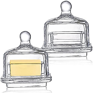 Dicunoy 2 Pack Glass Butter Dishes with Lids, Mini Butter Keeper Containers, Clear Butter Serving Storage Dish with Handle, Rectangle Crystal Small Butter Cloche for Mayo, Jelly, Jam, Candy
