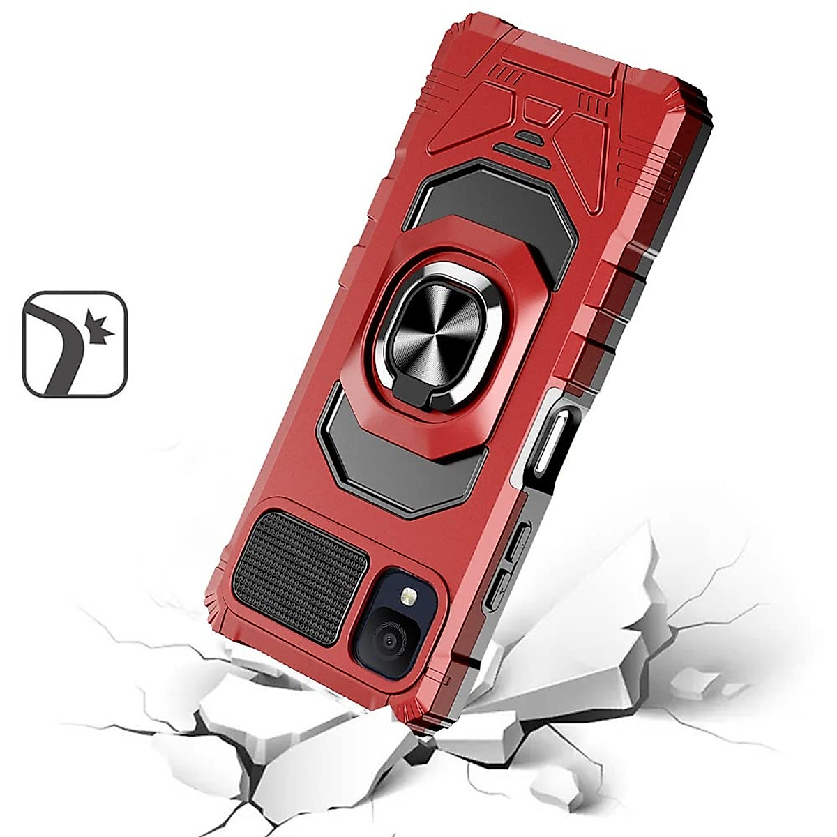 ExtremeCases for TCL ION Z T501L T501C / Cricket Wireless ION Z Magnetic Ring Kickstand Hybrid Cover Phone Case + Tempered Glass + Extreme Band + Stylus Pen + Pry Tool (Red)