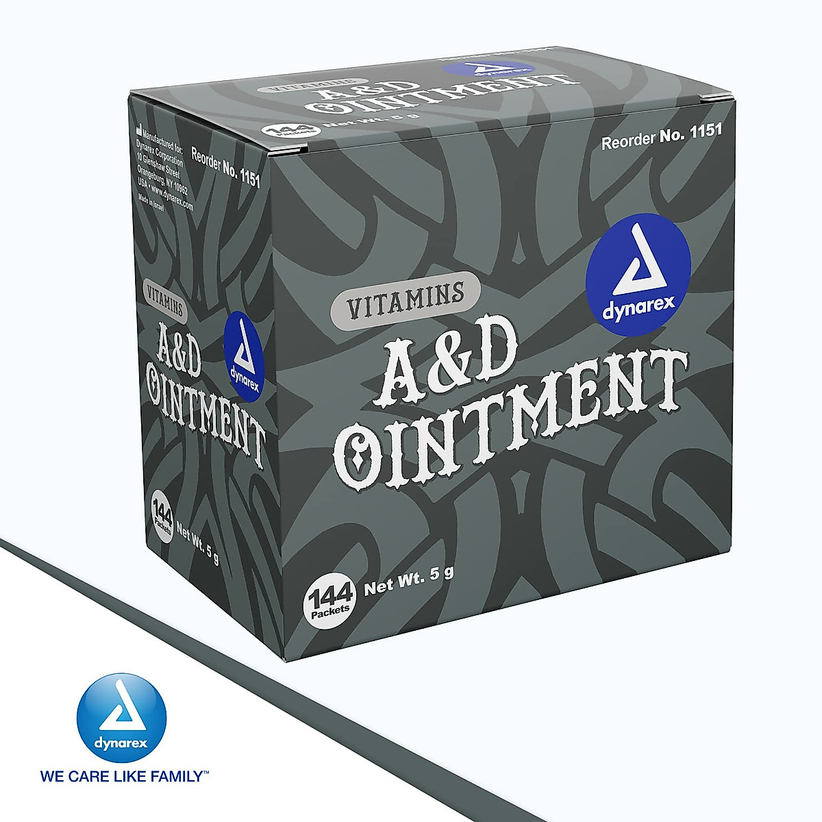 Dynarex Vitamins A&D Ointment Without Lanolin - Vitamin A and D Ointment Protectant for Minor Cuts, Burns, Diaper Rash & Dry Skin - 1 Box - 144 Packets/Box - 5g Packets