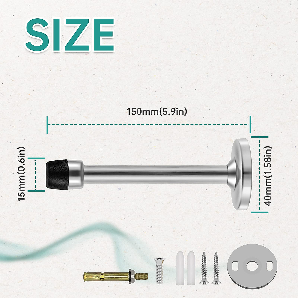 Door Stop, 6 Inch Long Doorstop Wall Mount Door Stopper Bumper with Mute Rubber Tip, Brushed Satin, Stainless Steel Solid Large Door Holder Door Stop Silver