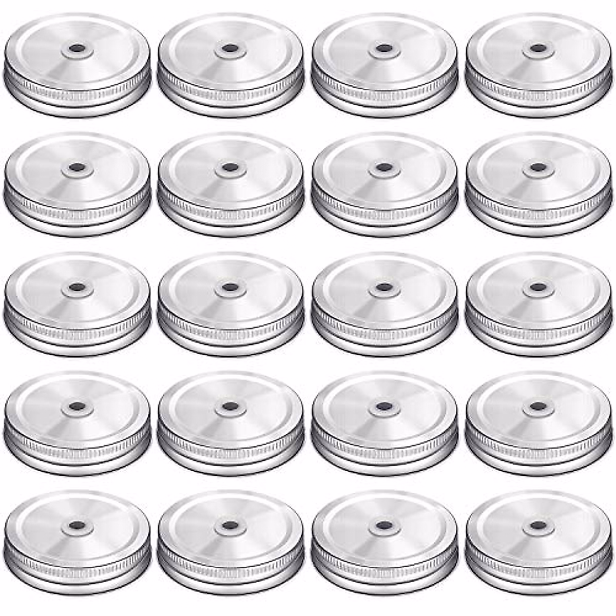 20 Pieces Stainless Steel Regular Mouth Mason Jar Lids with Straw Hole Compatible with Mason Jar (Silver, 2.7 Inch)