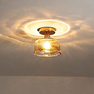 TONFON Japanese Amber Glass Ceiling Lamp Creative Semi Flush Mount Ceiling Light E27 Single Head Ceiling Light Fixture for Living Room Bedroom Dining Room Hallway Entry Foyer Aisle Pendant Lamp (Size