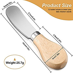 Patelai 12 Pieces Cheese Spreader Cheese Butter Knife Stainless Steel Butter Spreader Knives with Bamboo Handle Sandwich Cream Cheese Cake Condiment Knife Set, 4.7 Inch