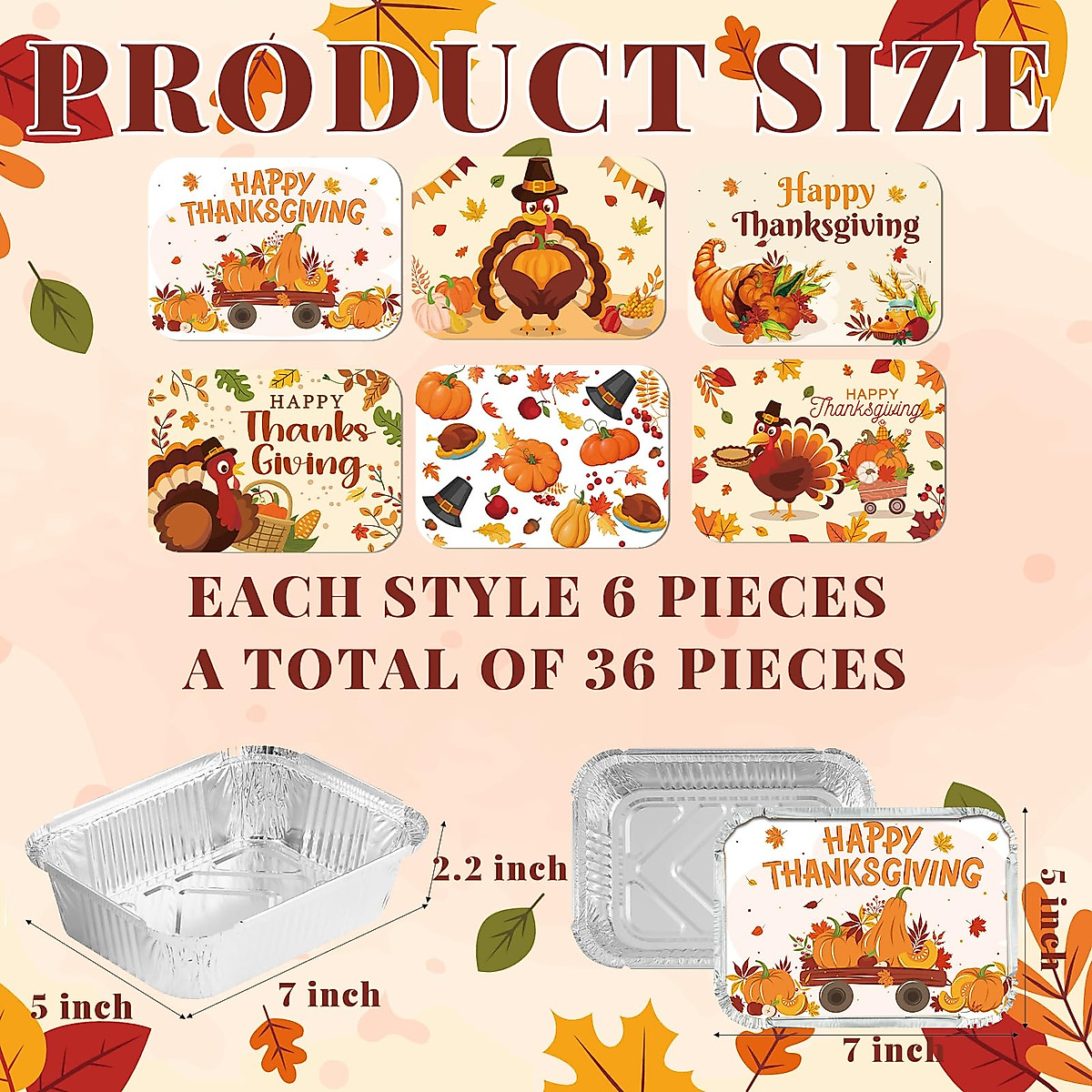 HAKOTI Thanksgiving Tin Foil Containers, large, orange