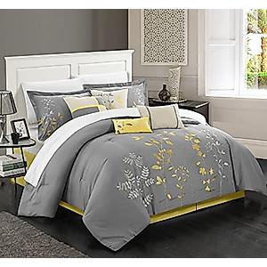 Chic Home 8 Piece Bliss Garden Comforter Set, King, Yellow