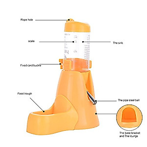 Hamster Automatic Water Bottle Drinking Feeder Dispenser Bottle 80ML with Food Feeder Station bowl Pet Container for Small Animals(Yellow)