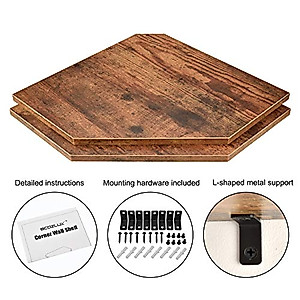 BCOZLUX Corner Shelf Wall Mount, Set of 2 Floating Corner Shelves, Wood Corner Hanging Shelf with Cable Hole for TV, Speaker WiFi Router, for Bathroom Bedroom Kitchen, Rustic Brown and Black