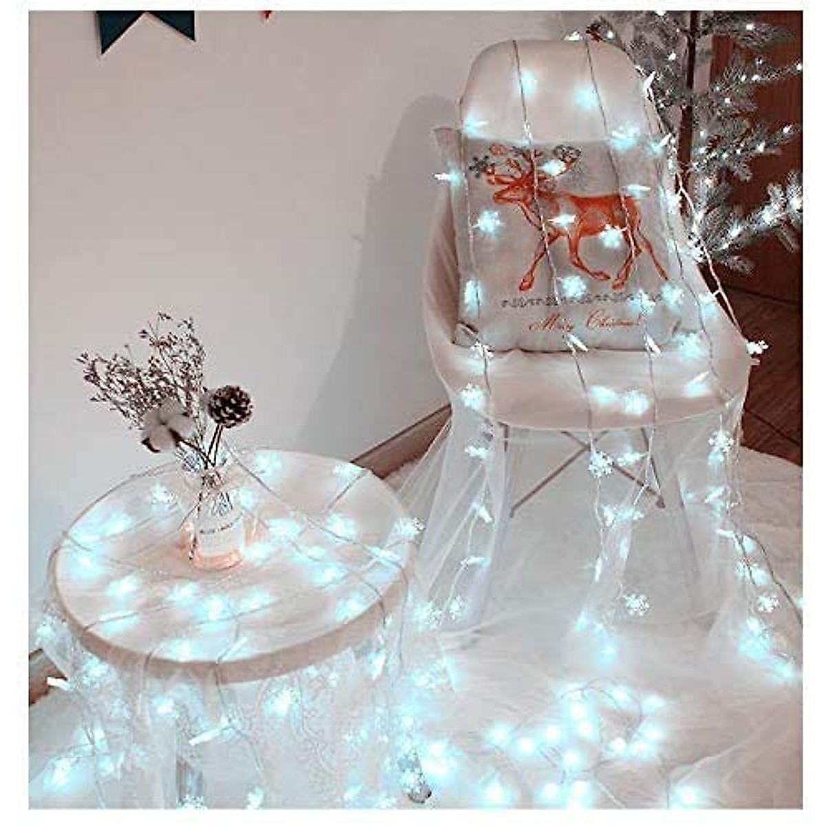 KAILEDI Christmas Lights, 19.6 ft 40 LED Snowflake String Lights Battery Operated, 2 Modes Waterproof Fairy Lights for Xmas Party Garden Patio Bedroom Decor Indoor Outdoor