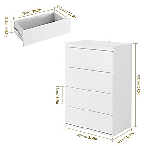 FOTOSOK 4 Drawer Dresser, Modern Storage Chest of Drawers 23.6L x 15.7W x 31.5H in, Nightstand File Cabinet with 4 Drawers for Home Office, White
