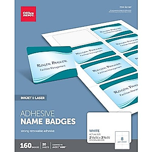 Office Depot Name Badge Labels, 2 1/3in. x 3 3/8in., White, Pack of 160, OD98843