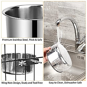 Dog Crate Water Bowl, 2 pcs Stainless Steel Large Dog Bowls, Durable Anti-Spill Pet Metal Bowl for Cage Kennel Crate, Hanging Water/Food Bowl for Medium & Large Dogs (7.1x3.5'' & 6.3x2.6'')