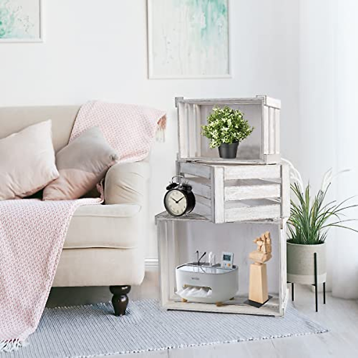 Besmall White Nesting Wooden Crates - Rustic Home Decor & Storage