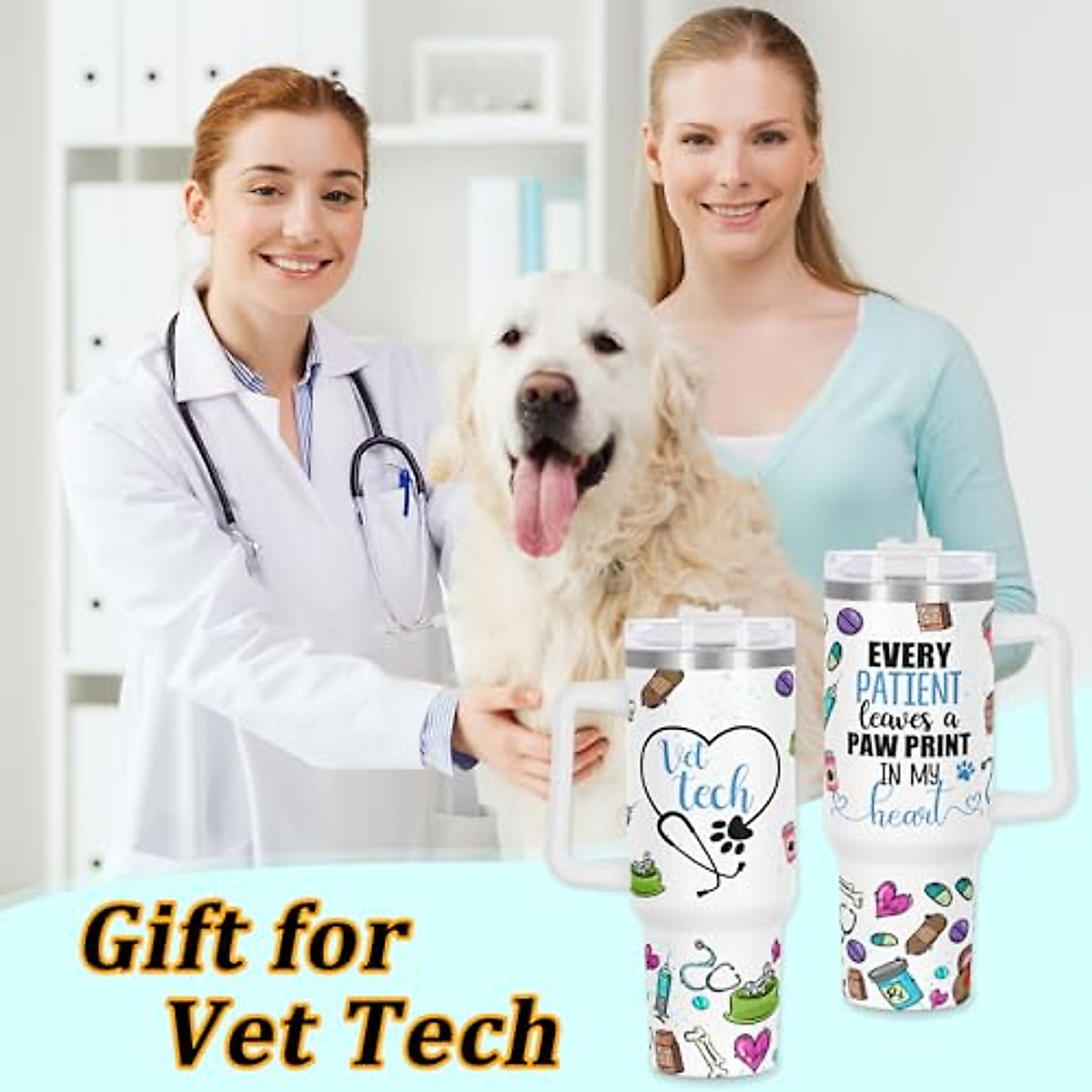 Muwnrol Vet Tech Tumbler - 40 Oz With Handle for Veterinarian, Veterinary Week Gift