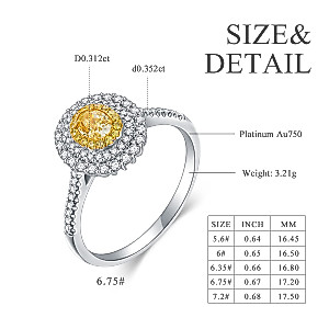MRENITE Solid 18kt White Gold Genuine Natural Canary Yellow Diamond Ring Classic Oval Halo Cluster Engagement Ring (0.66cttw, FVY Color VVS1 Clarity 0.31ct. Center)