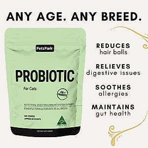 Probiotic for Cats & Kittens - Cat Probiotic Powder for Hairball Prevention, Digestive Support, Immune Health, Prebiotics, and Diarrhea Relief - Suitable for Indoor Cats & Kittens - 60 Scoops