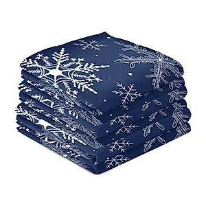 White Snowflakes Winter Doodle Kitchen Dish Towel Set of 4, Blue Christmas 18x28in Absorbent Dishcloth Reusable Cleaning Cloths for Household Use