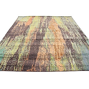 Unique Loom Jardin Collection Colorful, Vibrant, Abstract Watercolor Area Rug, Square 8' 0" x 8' 0", Multi/Beige