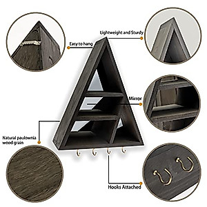 Triangle Shelf - Crystal Display Shelf for Holding Crystals & Home Trinkets, Rustic Wooden Wall Mounted Crystal Geometric Triangle Shaped Shelf
