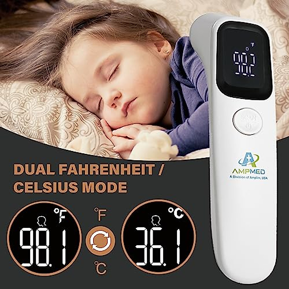 Amplim Non Contact/No Touch Forehead Thermometer for Adults, Kids, and Babies, Accurate Medical Grade Touchless Temporal Thermometer FSA HSA Approved, White