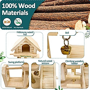 Hamiledyi Natural Dwarf Hamster House Double Decker Wooden Castle Small Animal Hideout Huts with Stair DIY Pet Living Playground Climbing Ladder Slide Training Play Toys for Syrian Mice Rats