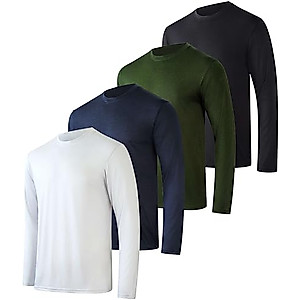 Real Essentials 4 Pack Mens Long Sleeve Shirts T-Shirt Fishing Athletic Workout Hiking UV UPF SPF Sun Protection Work Quick Dry Dri Fit Gym Tee Shirt Active Running Sport Tops Camisas Construction