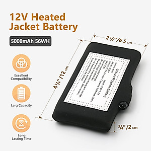 12V Heated Jacket Battery for Milwaukee - 5000mah High Capacity Replacement Li-Polymer Battery Pack fit for Milwaukee Prosmart Dewalt Revean M12 Heated Vest Hoodie Gear (12Volt Charger Included)