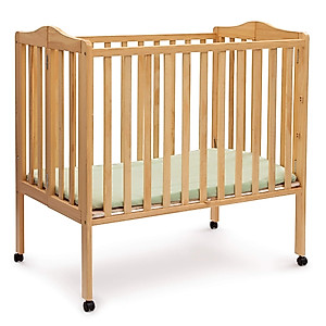 Delta Children Folding Portable Mini Baby Crib with 1.5-inch Mattress - Greenguard Gold Certified, Natural