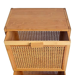 2-Shelf Storage Drawers, a Combination of Rattan-Weaved Basket and Natural Bamboo, Light Weight Night Stand