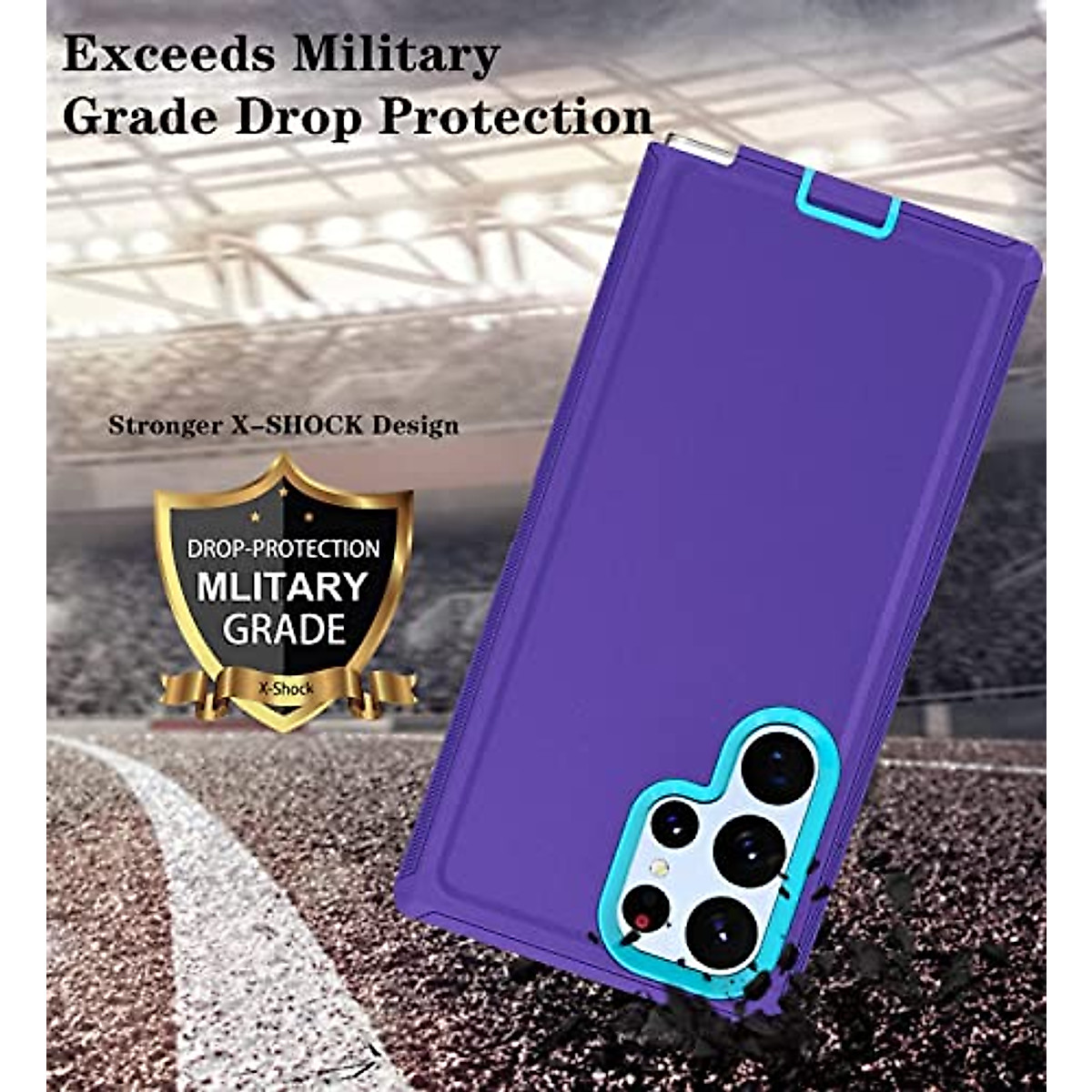 Qinmay Phone Case for Samsung Galaxy S23 Ultra Case with HD Screen Protector, Heavy Duty Shockproof & Dropproof 3-Layer Cover Phone Case for Galaxy S23 Ultra (Purple)