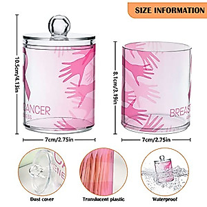 Breast Cancer Awareness 2 Pack 10 OZ Qtip Holder Dispenser for Cotton Ball, Cotton Swab, Cotton Round Pads, Floss, Plastic Apothecary Jar Set for Bathroom Canister Storage Organization, Vanity Makeup Organizer